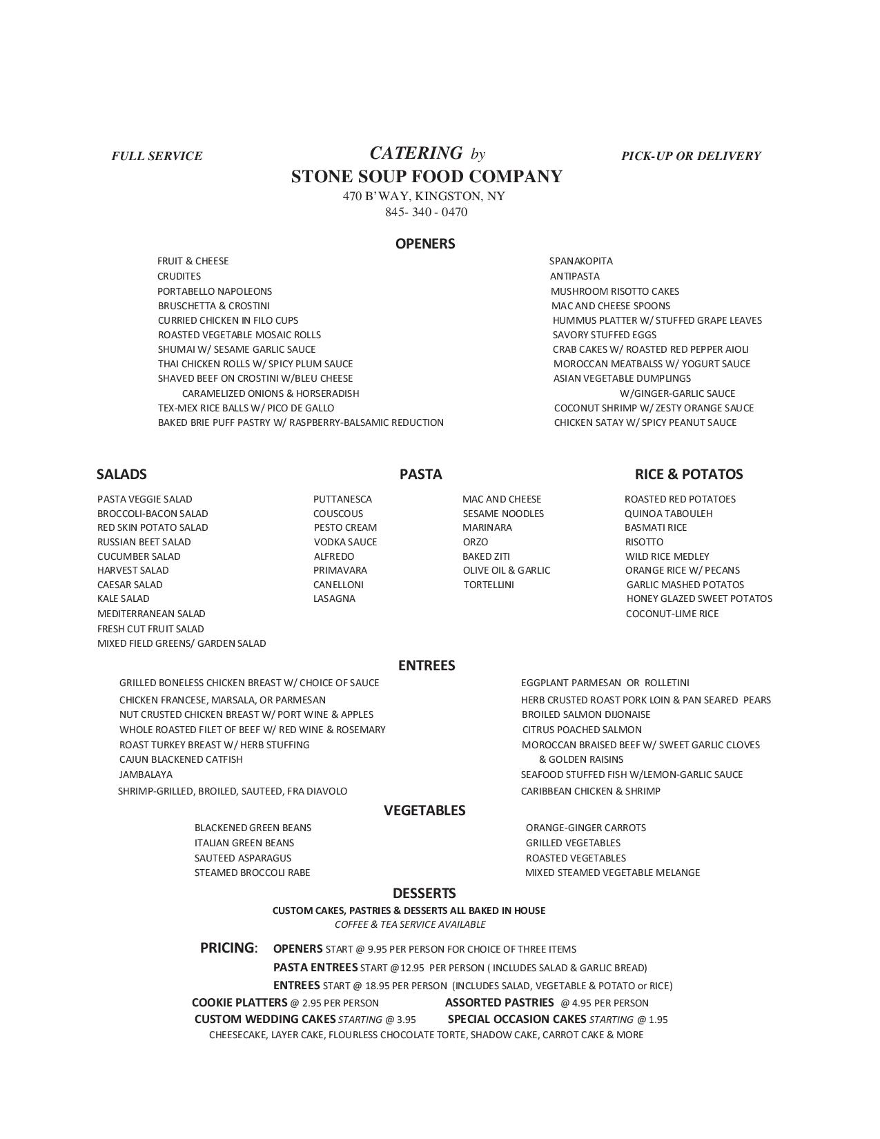 CATERING MENU Stone Soup Food Company CATERING MENU Stone Soup Food Company