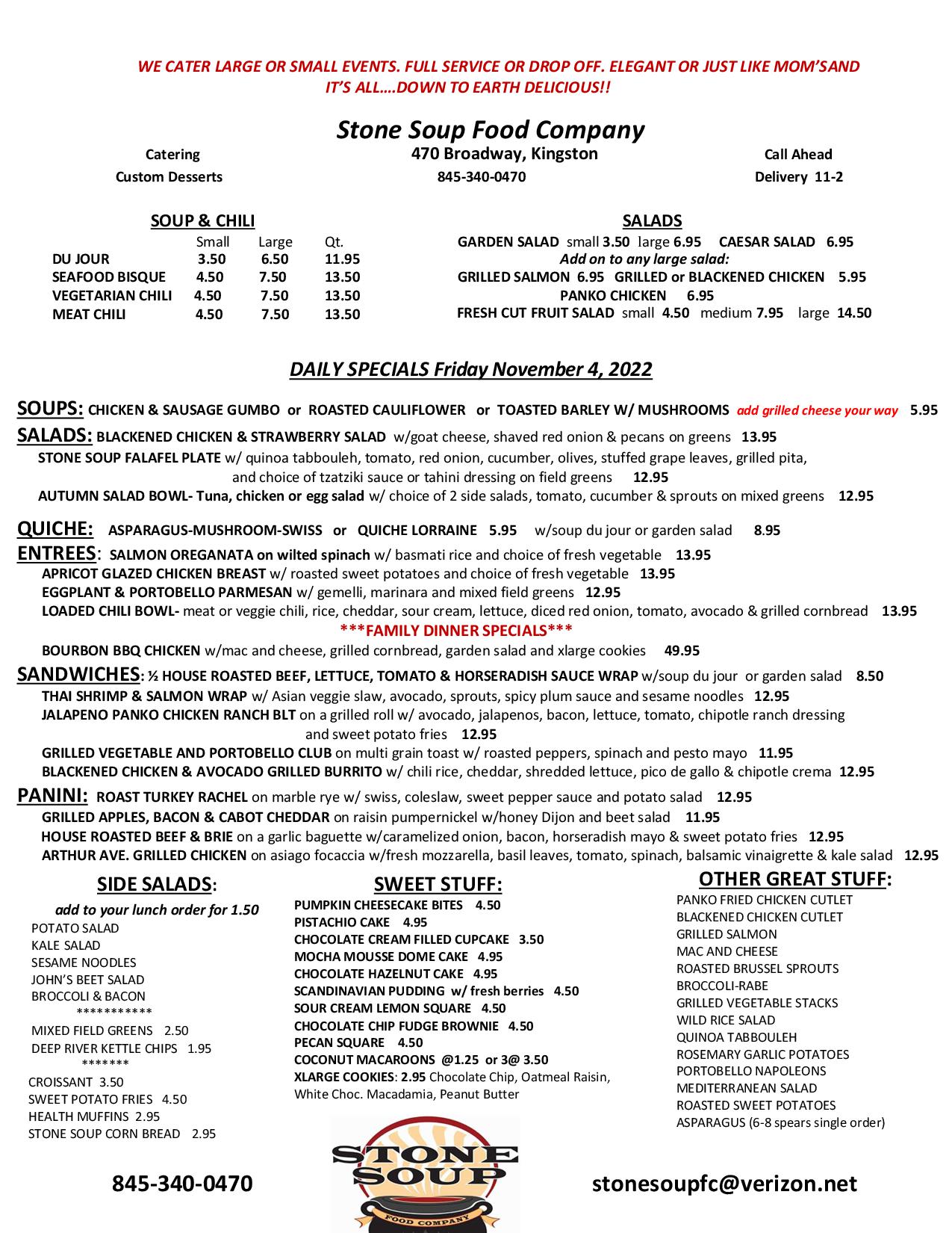 Friday’s Specials « Stone Soup Food Company